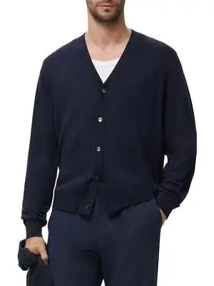 Mango Solid Wool Cardigan - Navy