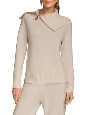 Donna Karan New York Asymmetric Zip Collar Sweater - Cream