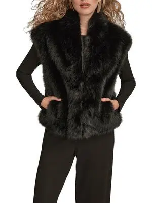 Donna Karan New York Faux Fur Vest - Black