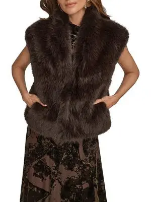 Donna Karan New York Faux Fur Vest - Chocolate Plum