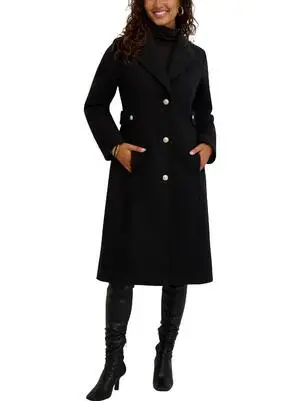 Kensie Belted Button-Closure Coat Black