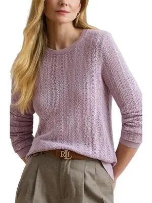 Ralph Lauren Pointelle Stitch Cotton Blend Sweater - Lavender Frost