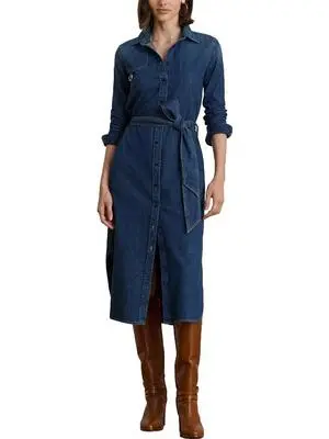 Ralph Lauren Horsebit Belted Denim Shirt Dress - Atecco Wash