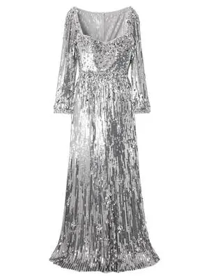 Jenny Packham Kestra Embellished Sequined Tulle Gown - Gray