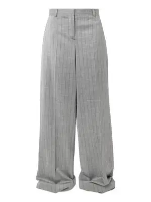 Stella McCartney Pinstriped Wool-blend Twill Wide-leg Pants - Gray