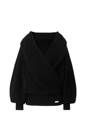 BALMAIN Wrap-Effect Ribbed Wool Hoodie
