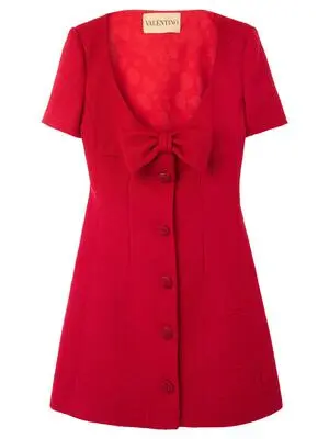 Valentino Garavani Bow-detailed Wool-blend Tweed Mini Dress - Red