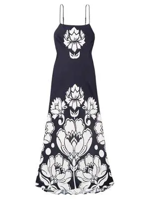 Farm Rio Floral-print Satin Maxi Dress - Black
