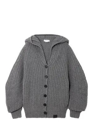 Stella McCartney Hooded Ribbed Recycled Cashmere And Wool-blend Cardigan - Gray