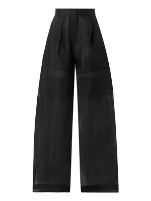 Le Kasha Ostie Pleated Silk-organza Wide-leg Pants - Black