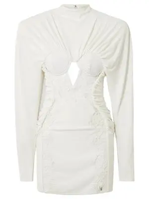Stella McCartney Lace-trimmed Gathered Mini Dress - White