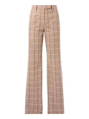 Valentino Garavani Checked Wool Wide-leg Pants - Brown