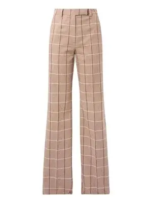 Valentino Garavani Checked Wool Wide-Leg Pants Light Brown
