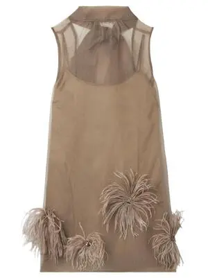Staud Albee Feather-trimmed Mini Dress - Brown