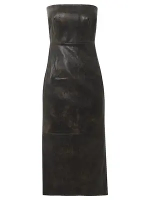 Alex Perry Strapless Leather Midi Dress - Brown