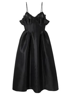 KIKA VARGAS Theresa Lace-trimmed Taffeta Midi Dress - Black