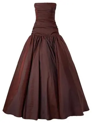 MARMAR HALIM Strapless Draped Taffeta Gown - Burgundy