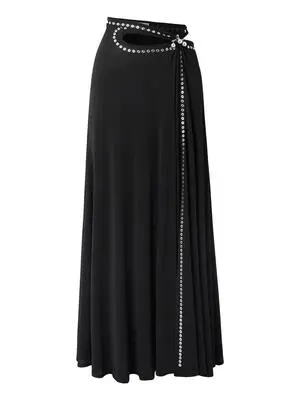 Rabanne Studded Gathered Cutout Jersey Maxi Skirt - Black