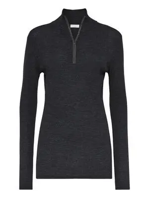 Brunello Cucinelli Virgin Wool-cashmere Half-zip Sweater - Black