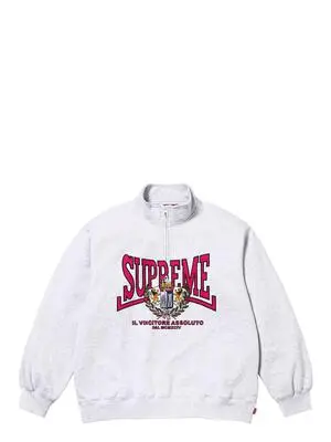 Supreme Crest Appliqué Half Zip Pullover - Grey