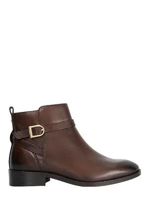 DUNE Pemma Flat Leather Ankle Boots - Brown Leather