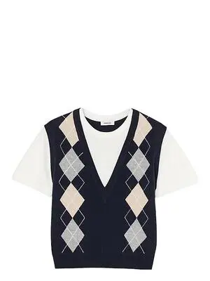 Sandro Argyle Layered Wool And Cashmere-blend Jumper - Navy Blue