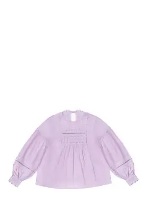 RO&ZO Lace-insert Long-sleeve Cotton Blouse - Lilac