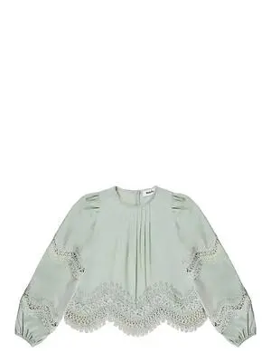RO&ZO Lace-embroidered Long-sleeve Cotton Blouse - Green