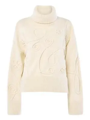 Whistles Floral-embroidered Roll-neck Wool-blend Jumper - Cream