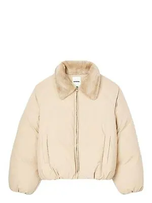 Sandro Relaxed-fit Puffer Jacket With Shearling Collar - Beige