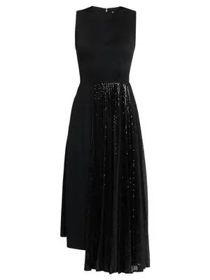 Michael Kors Pleated Sequin Overlay Midi Dress - Black
