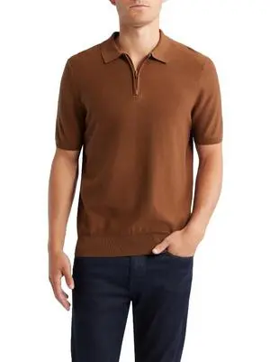 BOSS Imartino Piqué Zip Polo - Medium Brown