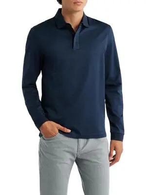 BOSS Pado Long Sleeve Cotton Polo - Dark Blue