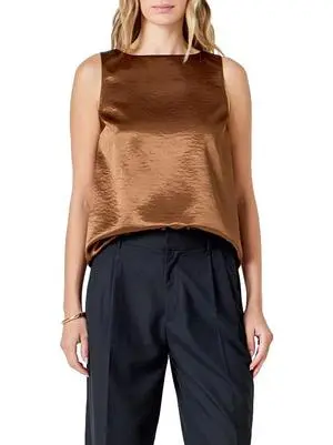 Endless Rose Satin Velvet Sleeveless Top - Chocolate