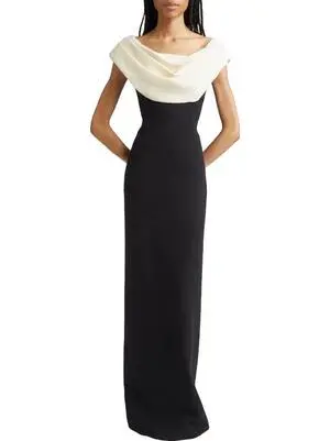 Lela Rose Cowl Neck Column Gown - Black/cream