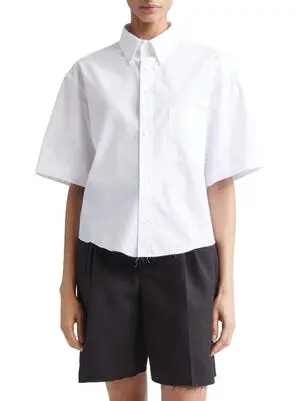 MAISON MARGIELA Décortiqué Short Sleeve Poplin Button-down Shirt - White