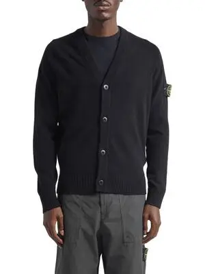Stone Island Compass Logo Patch Virgin Wool Cardigan V0029 Black