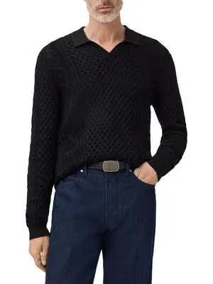 John Varvatos Haynes Organic Cotton Johnny Collar Sweater - Black