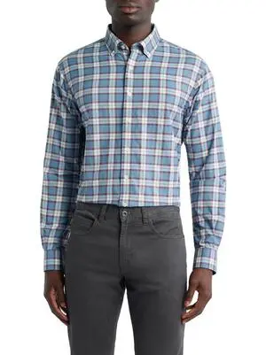 Johnnie-o Feldy Plaid Stretch Button-down Shirt - Laguna Blue