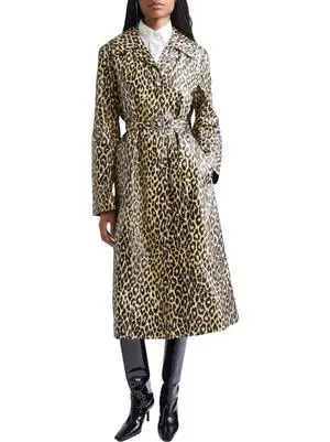 JIL SANDER Leopard Print Coated Trench Coat - Canvas Beige