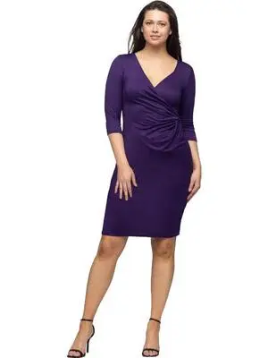 24SEVEN COMFORT APPAREL Draped V-neck Knee-length Dress - Purple