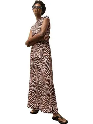 RO&ZO Zebra Print Jersey Maxi Dress - Neutral