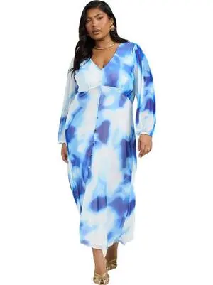 FASHION-SZN CURVE Tie Dye Midi Dress - Blue