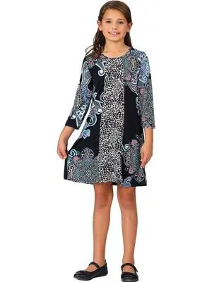 24SEVENKID Printed Knee-length Dress With 3/4 Sleeves - Black Multi