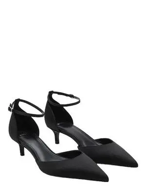 Mango Ankle Strap Pointed Toe Kitten Heel Pump - Black