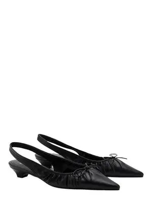Mango Pointed Toe Slingback Kitten Heel Pumps - Black