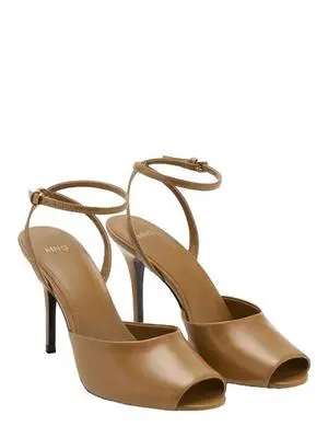 Mango Ankle Strap Peep Toe Sandals - Khaki