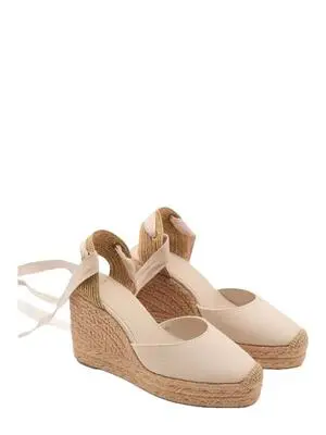Mango Ankle Wrap Platform Wedge Espadrille - Ecru
