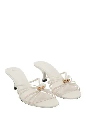 Mango Metallic Detail Kitten Heel Slide Sandals - Ecru