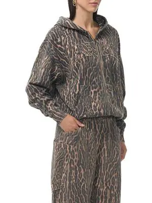 AFRM Cameron Cotton Zip Hoodie - Olive Leopard